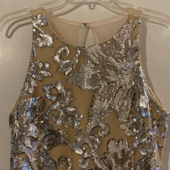 Badgley Mischka | Dresses | Nude And Silver Sequin Gown | Poshmark